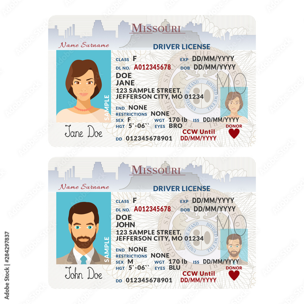 Vector Template Of Sample Driver License Plastic Card For USA Missouri Stock Vector Adobe Stock