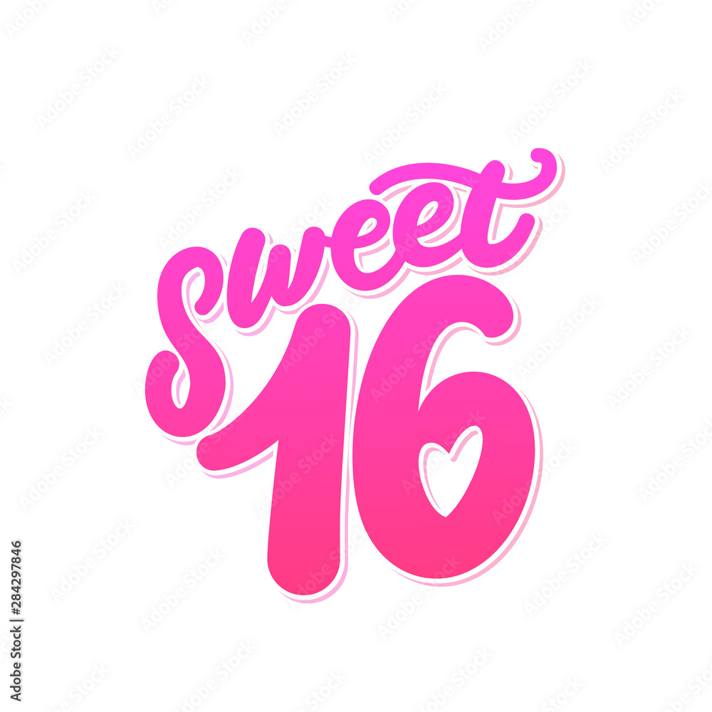 Sweet 16. Vector lettering invitation. Stock Vector | Adobe Stock