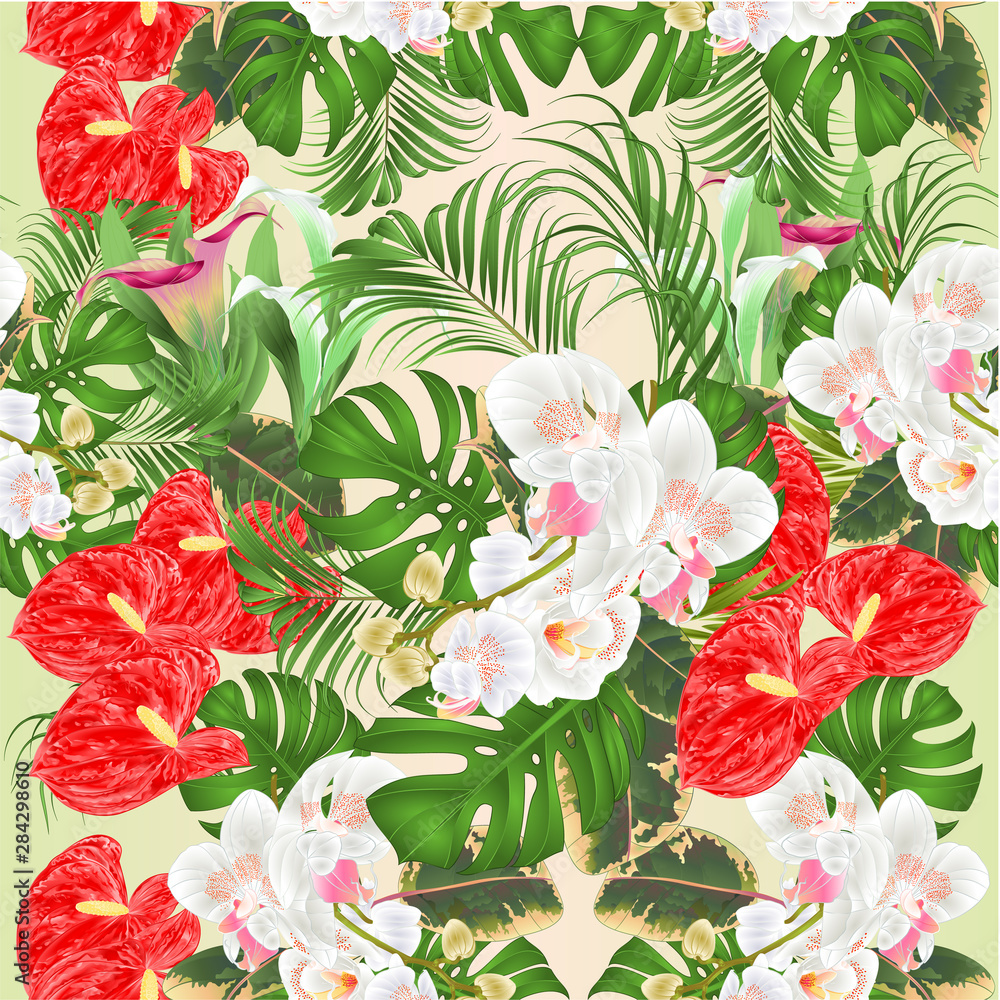 Seamless texture tropical flowers floral arrangement, with beautiful ...