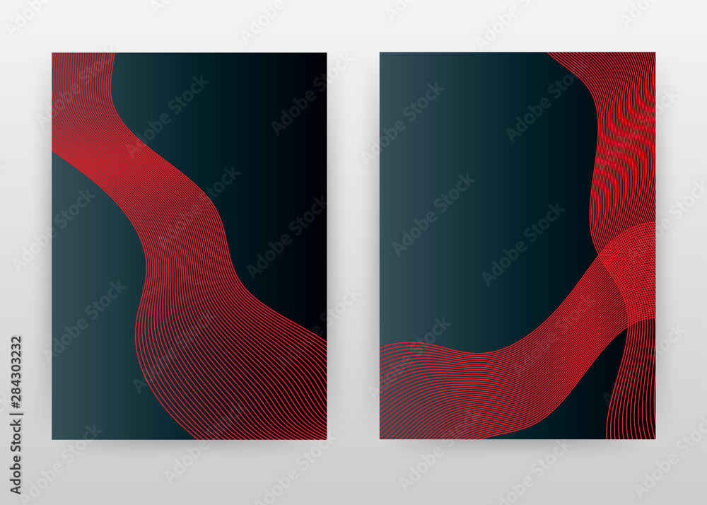 Red waved lines on black design for annual report, brochure, flyer ...