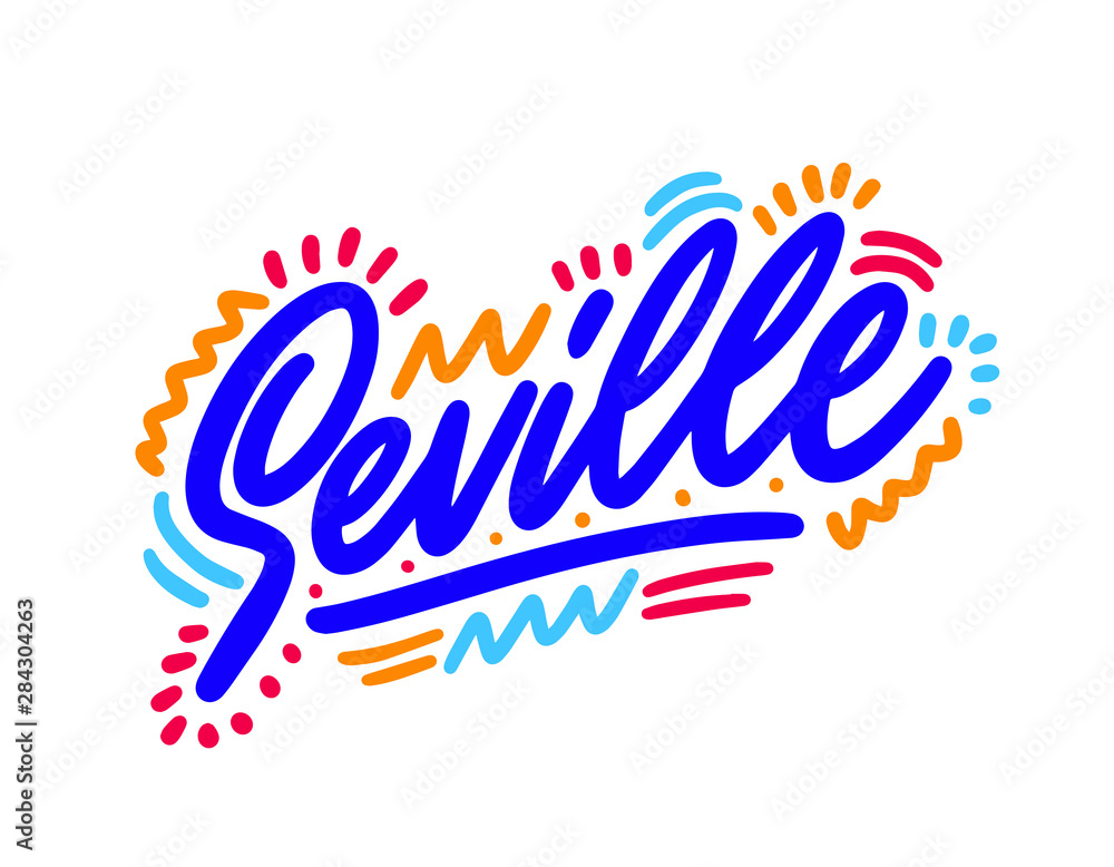 Seville handwritten city name.Modern Calligraphy Hand Lettering for ...