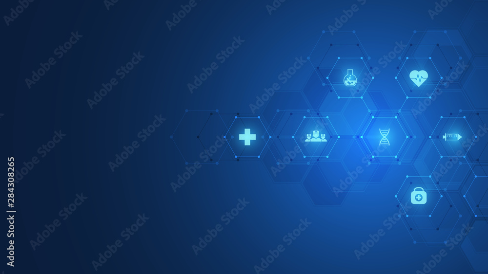 Healthcare and technology concept with flat icons and symbols. Template ...