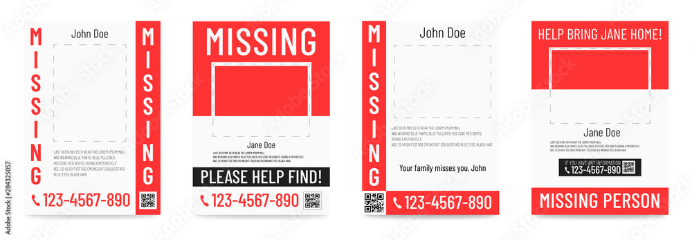 Vetor de Missing person poster Help to find placard template do Stock ...