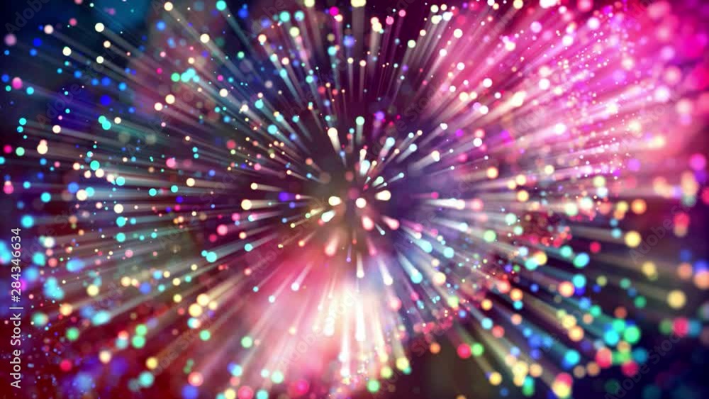 4k abstract background with multicolor light rays like laser show, with ...