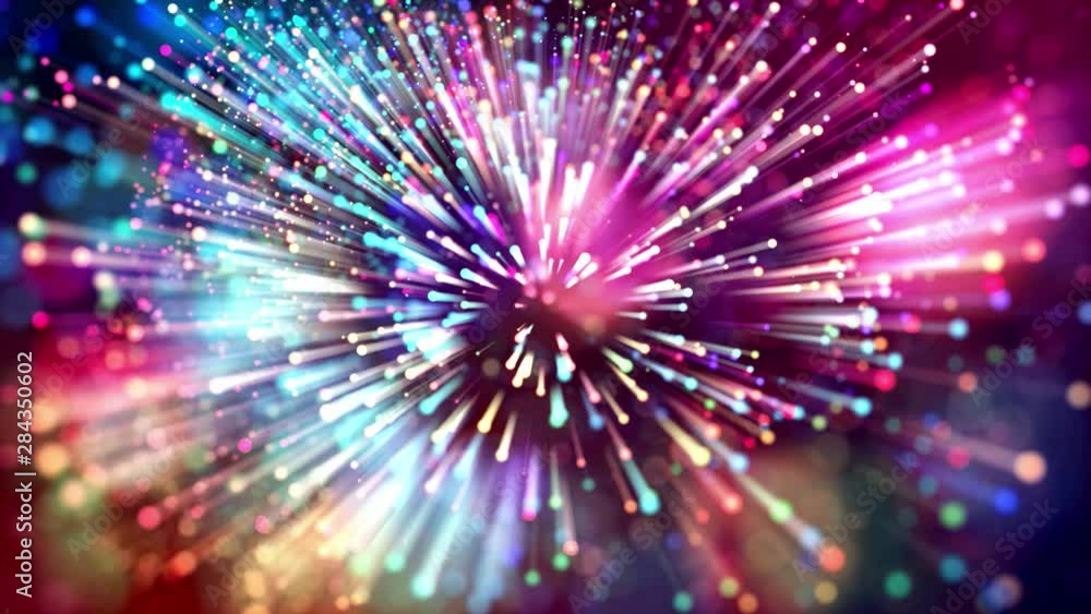 4k abstract background with multicolor light rays like laser show, with ...