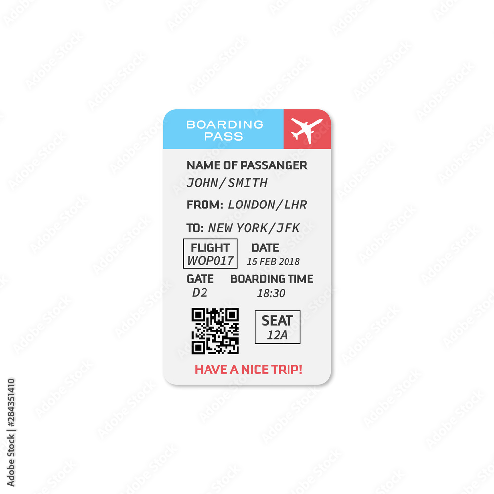 Modern and realistic airline boarding pass design with flight time and ...
