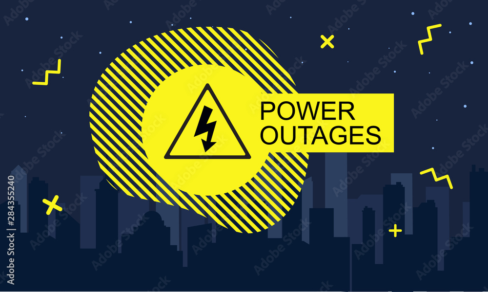 Power outage, warning poster, logo with lightning symbol in yellow ...