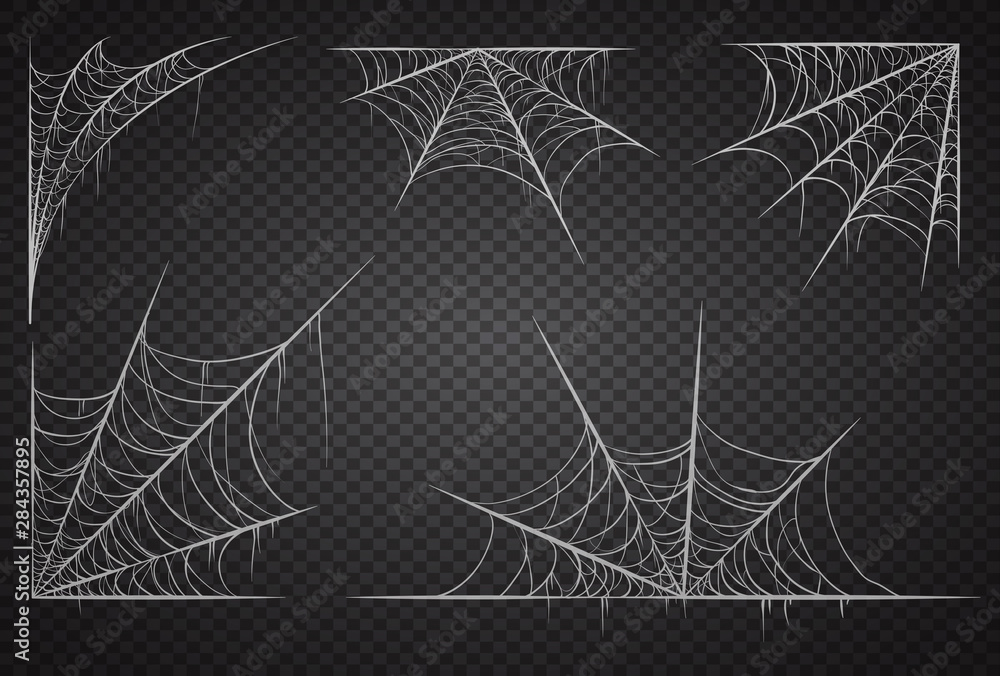 Poster Cobweb set, isolated on black transparent background ...