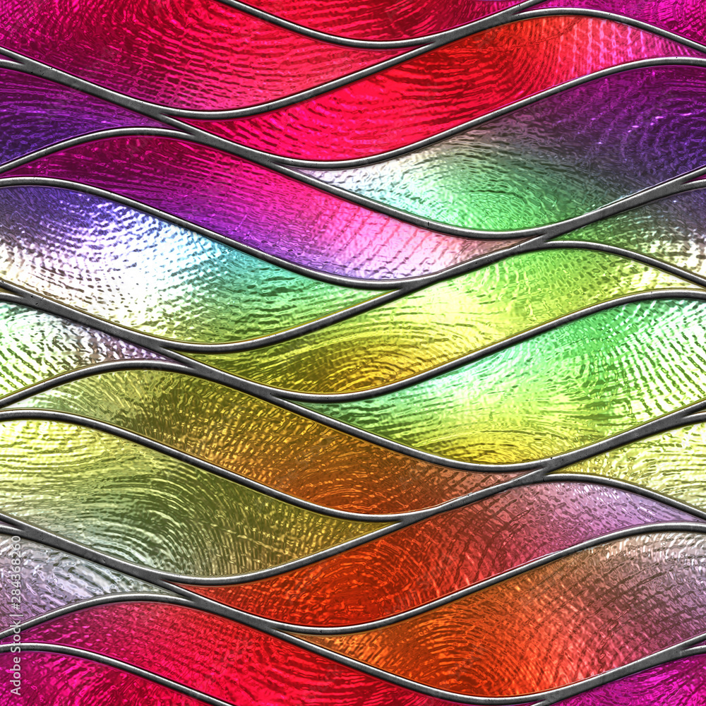 Stained glass seamless texture with waves pattern for window, colored ...