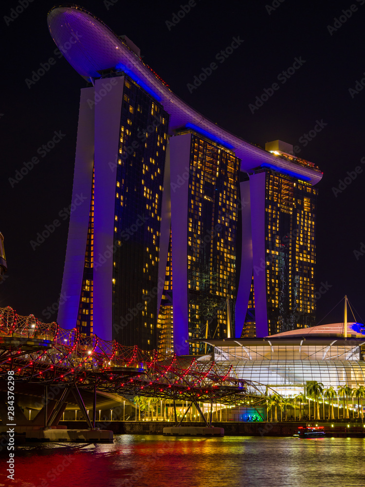Marina Bay Sands at night the largest hotel in Asia. Stock Photo ...