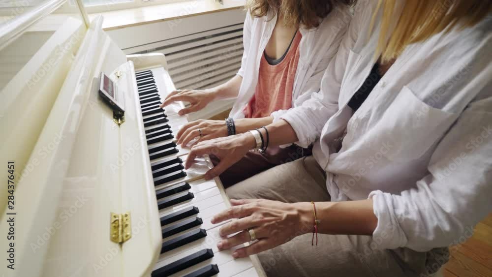 Girlfriend Spend Time In Modern Apartment Girls Learning Piano Playing