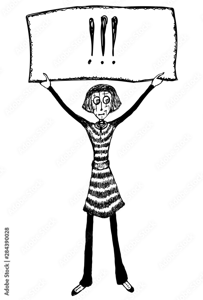 Poster Vector drawing of fictional person standing with placard – Wall ...