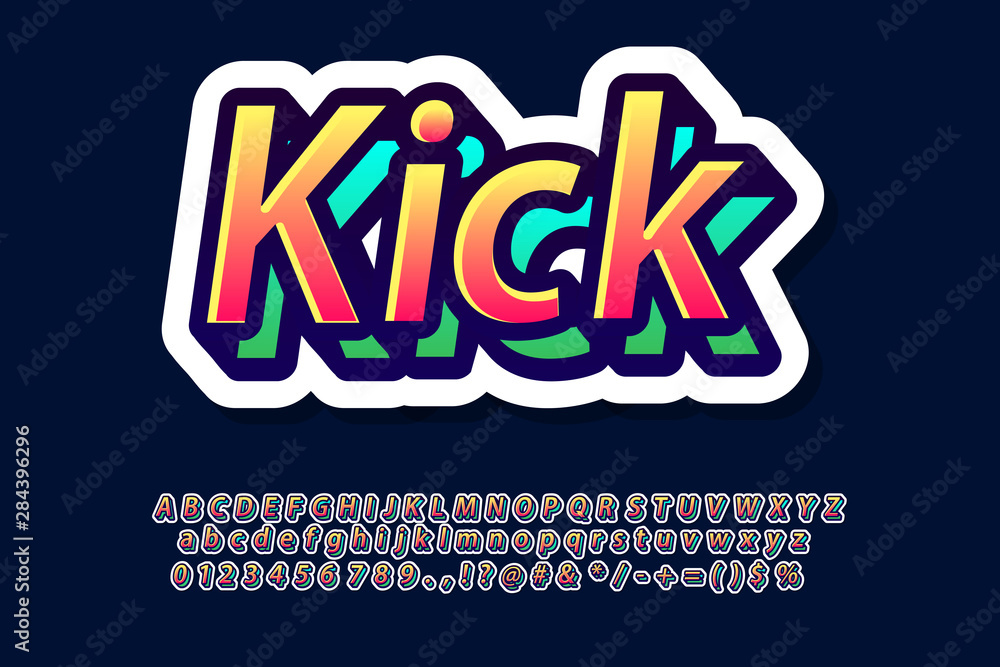 Kick. Gradient yellow and orange font. Simple 3d gradient typrface ...
