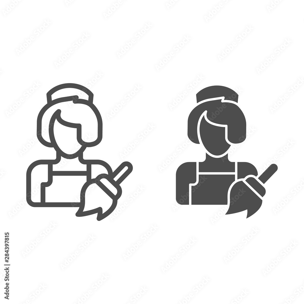 Maid line and glyph icon. Clean service vector illustration isolated on ...