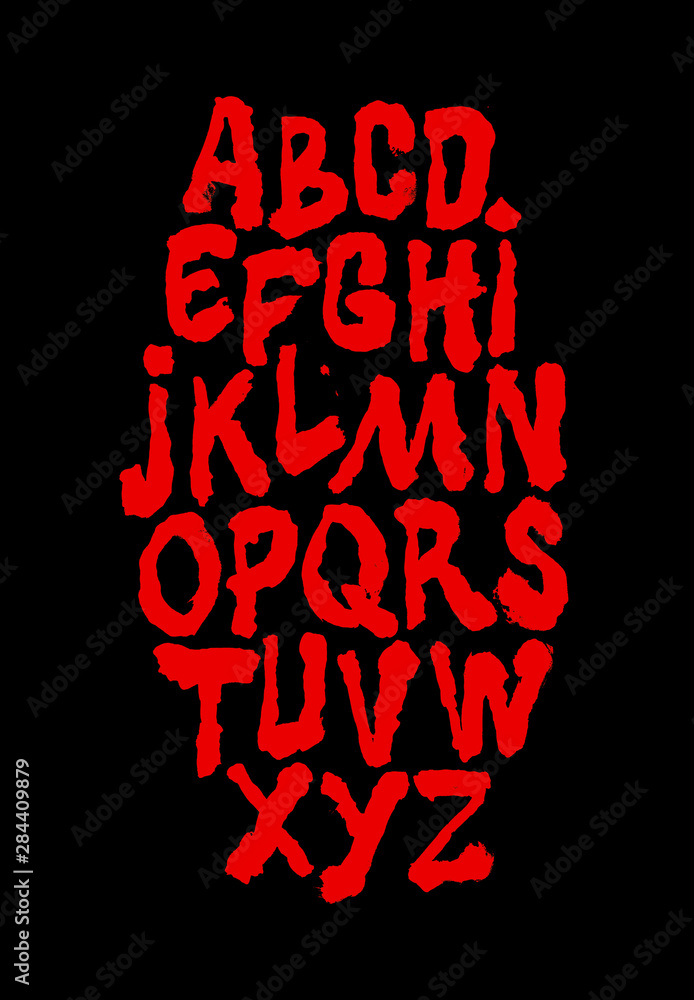 Thriller brush calligraphy hand lettering font. Vector alphabet Stock ...
