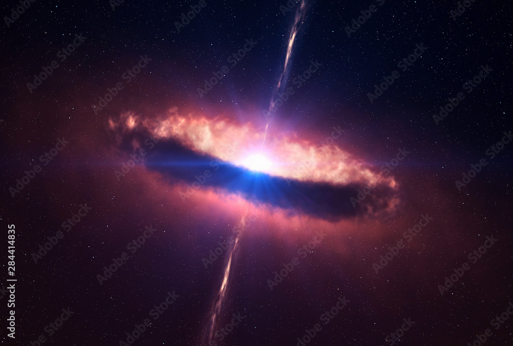 Bright, red-dark quasar in deep space. Elements of this image were ...
