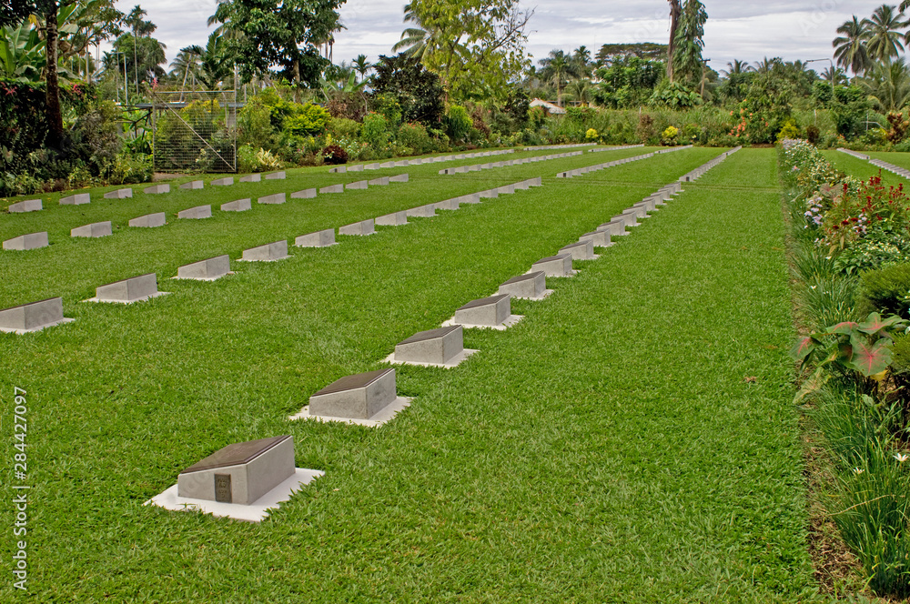 Papua New Guinea, Lae. Headstones, Indian war cemetery. Stock Photo ...