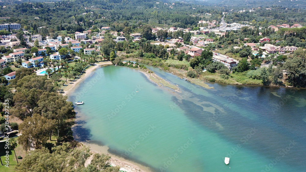 Aerial drone photo of famous bay of Gouvia a popular yacht dock, island ...