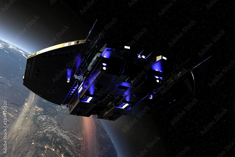 spaceship is taking off from earth bottom view Stock Illustration ...