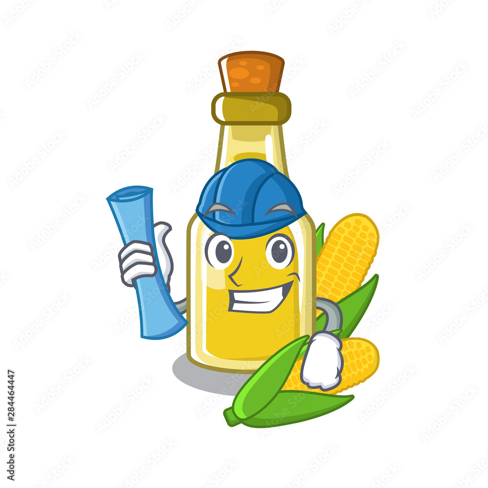 Architect corn oil put into cartoon bottle Stock Vector | Adobe Stock