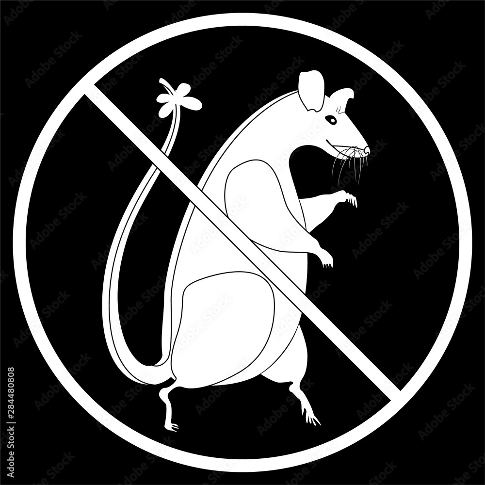 Round prohibition sign for rats, mice and harmful rodents. Silhouette ...
