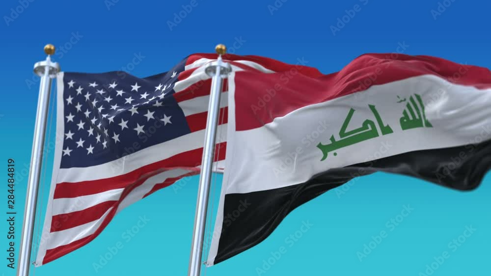 4k Seamless United States of America And Iraq Flags with blue sky ...