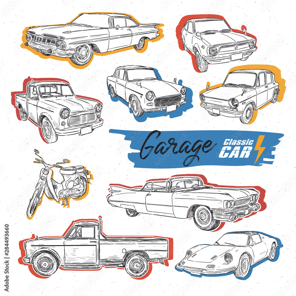 Classic car, hand draw sketch vector. Stock Vector | Adobe Stock