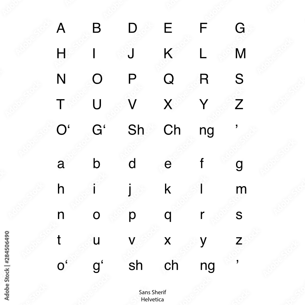 Uzbek Alphabet with Sherif font Stock Vector | Adobe Stock