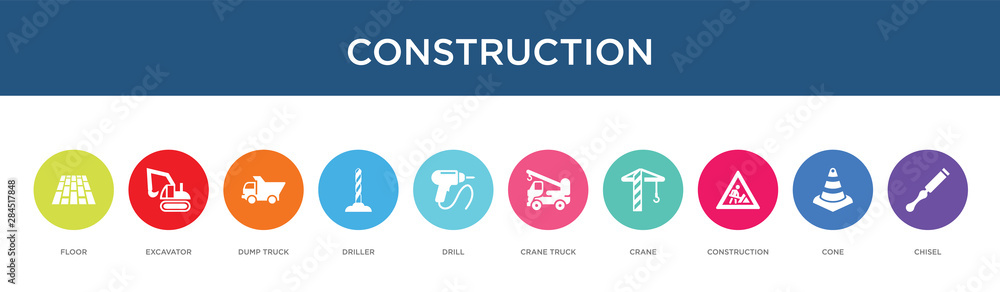 construction concept 10 colorful icons Stock Vector | Adobe Stock