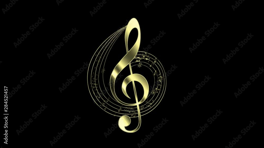 Gold Treble Clef with Decorative Music Score. Elegant treble clef ...