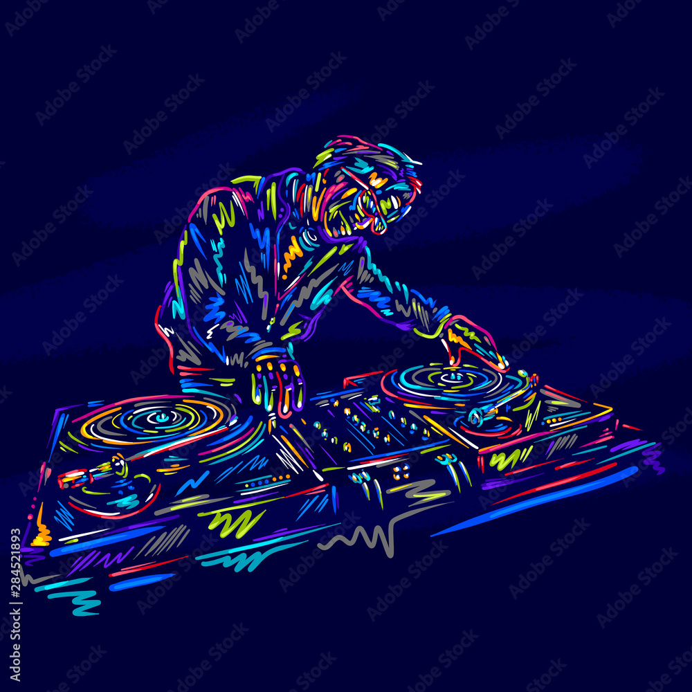 Dj character man illustration colorful music Dj with headphone on club ...