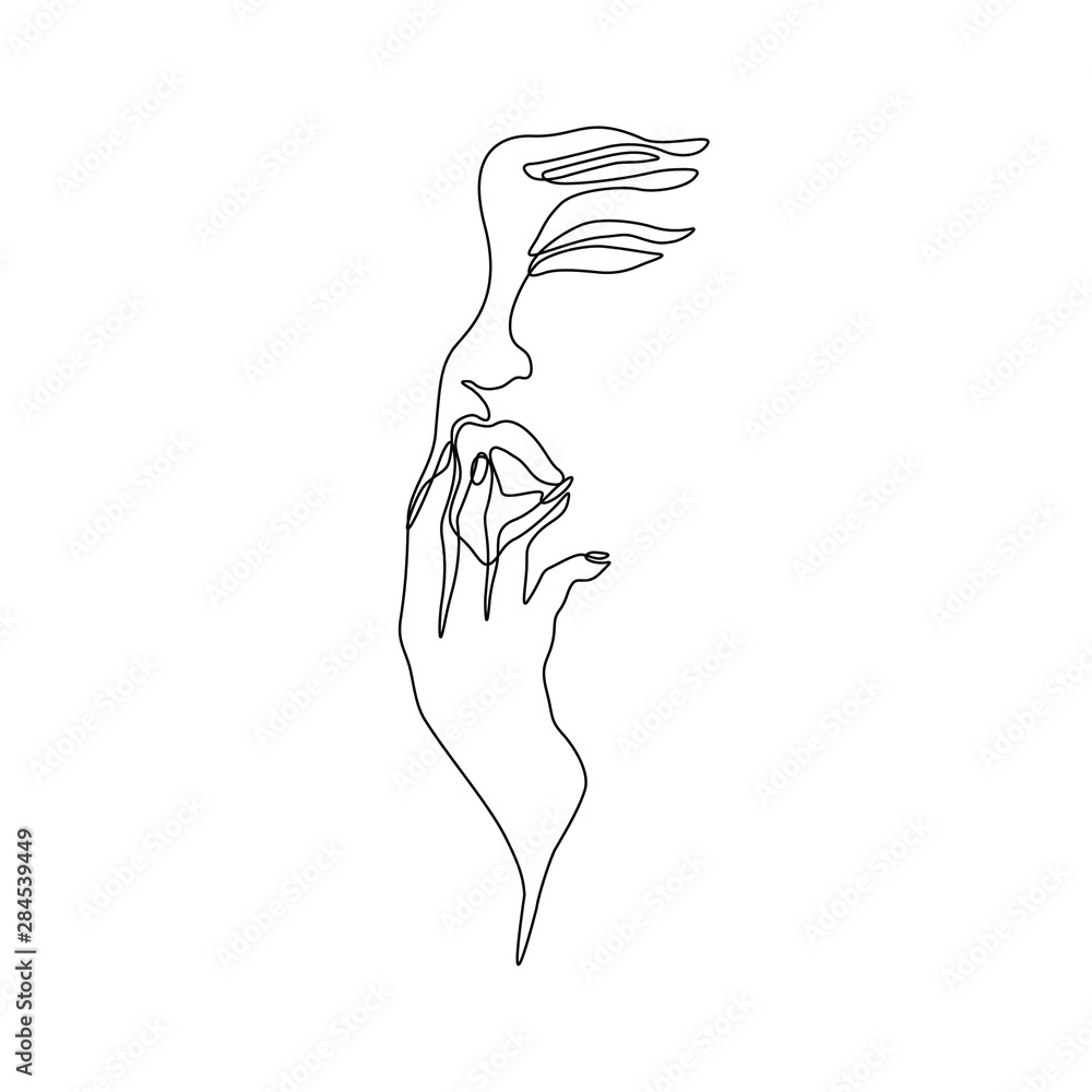 Girl with hand is a single line on a white background, continuous line ...