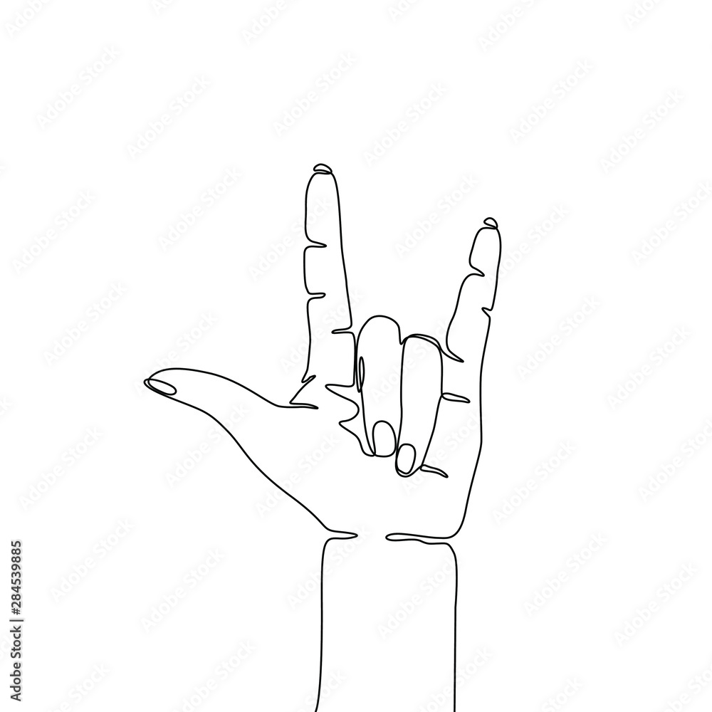 Hand make goat continuous line drawing, ILY, two fingers up single line ...