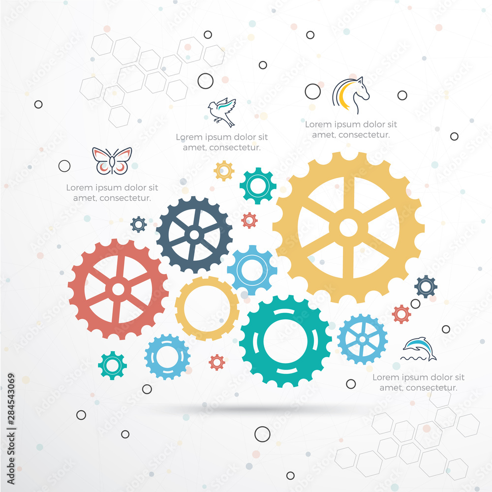 vector template Infographic with gear chain. Gears vector design, Gear ...