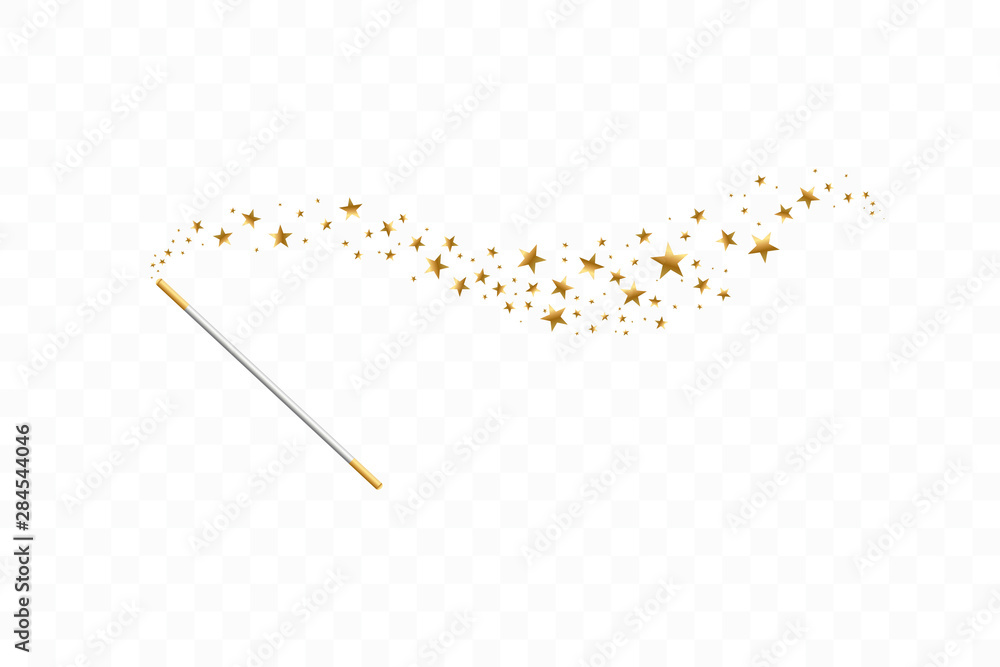 Magic wand with a stars on transparent background. Trace of gold dust ...
