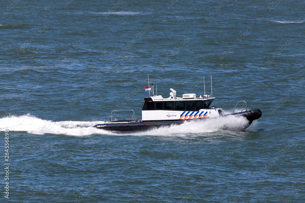 MAASVLAKTE, THE NETHERLANDS - JULY 1, 2019: Dutch police patrol boat P2 ...