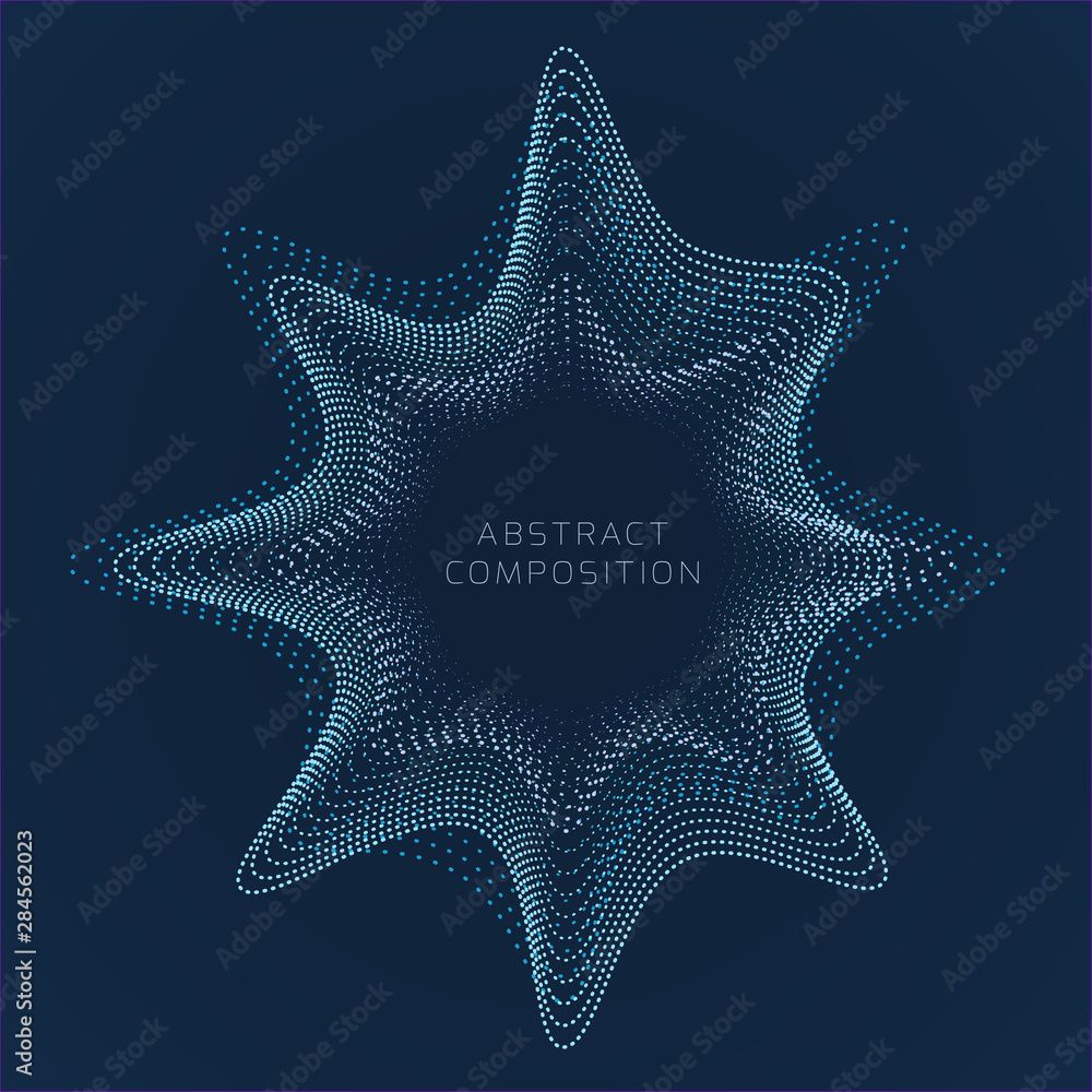 Star shape with blend effect curved dashed lines on dark background ...