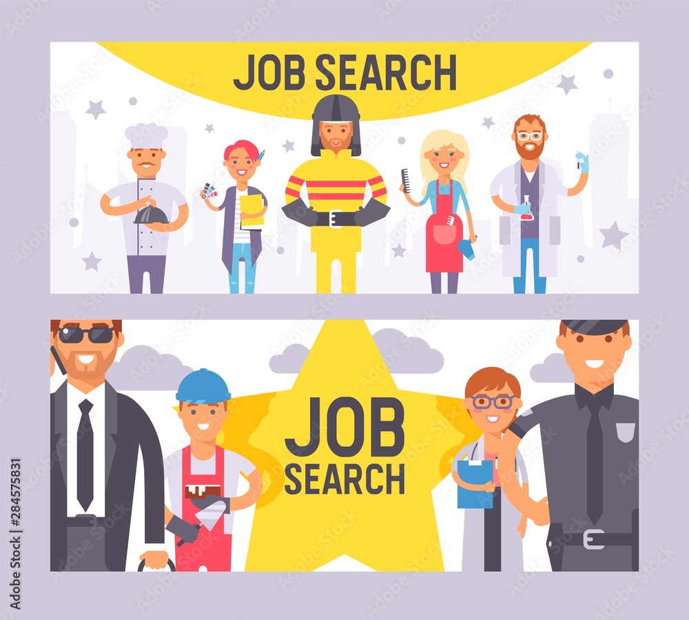 Job search set of banners vector illustration. People of different ...