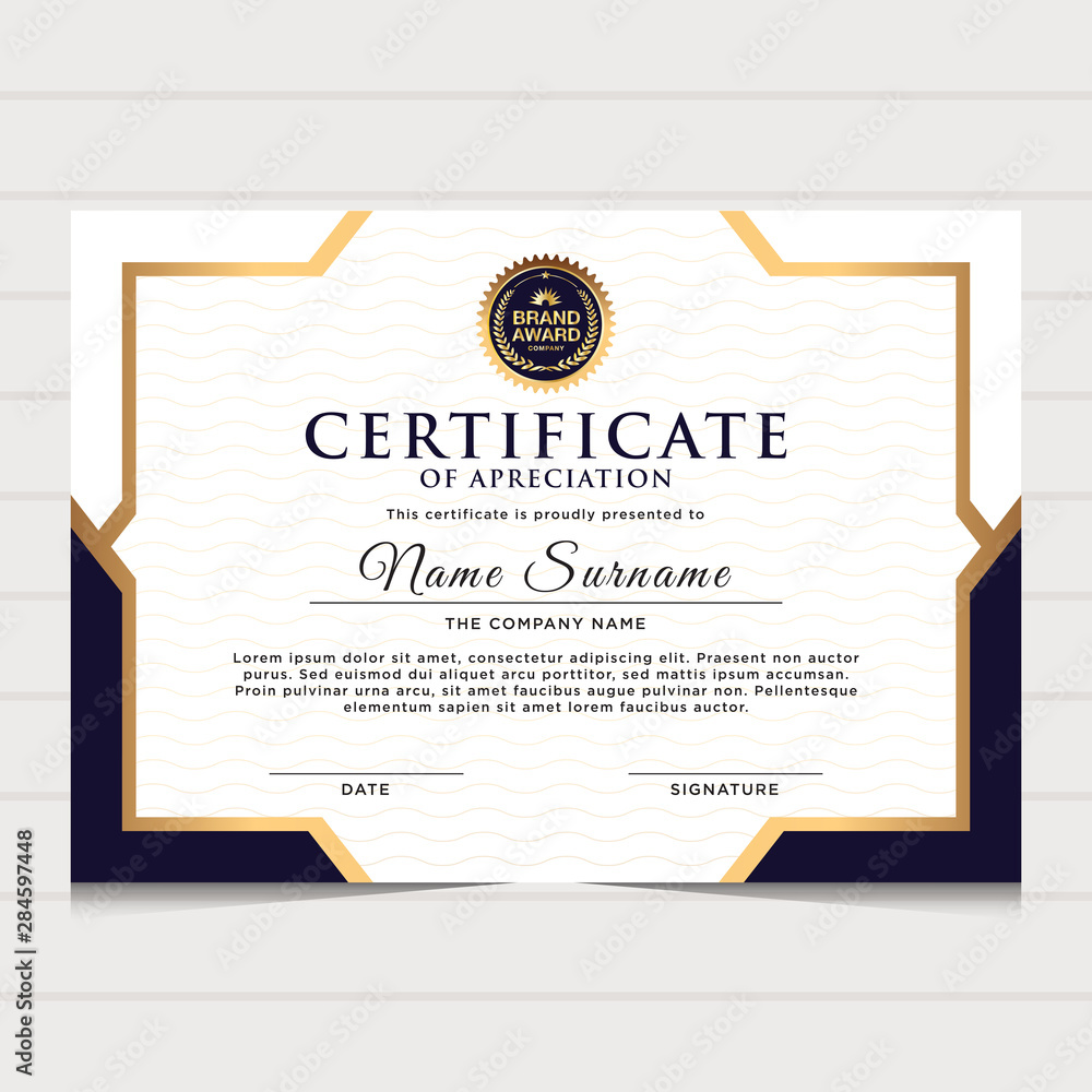 elegant blue and gold diploma certificate template. Use for print ...