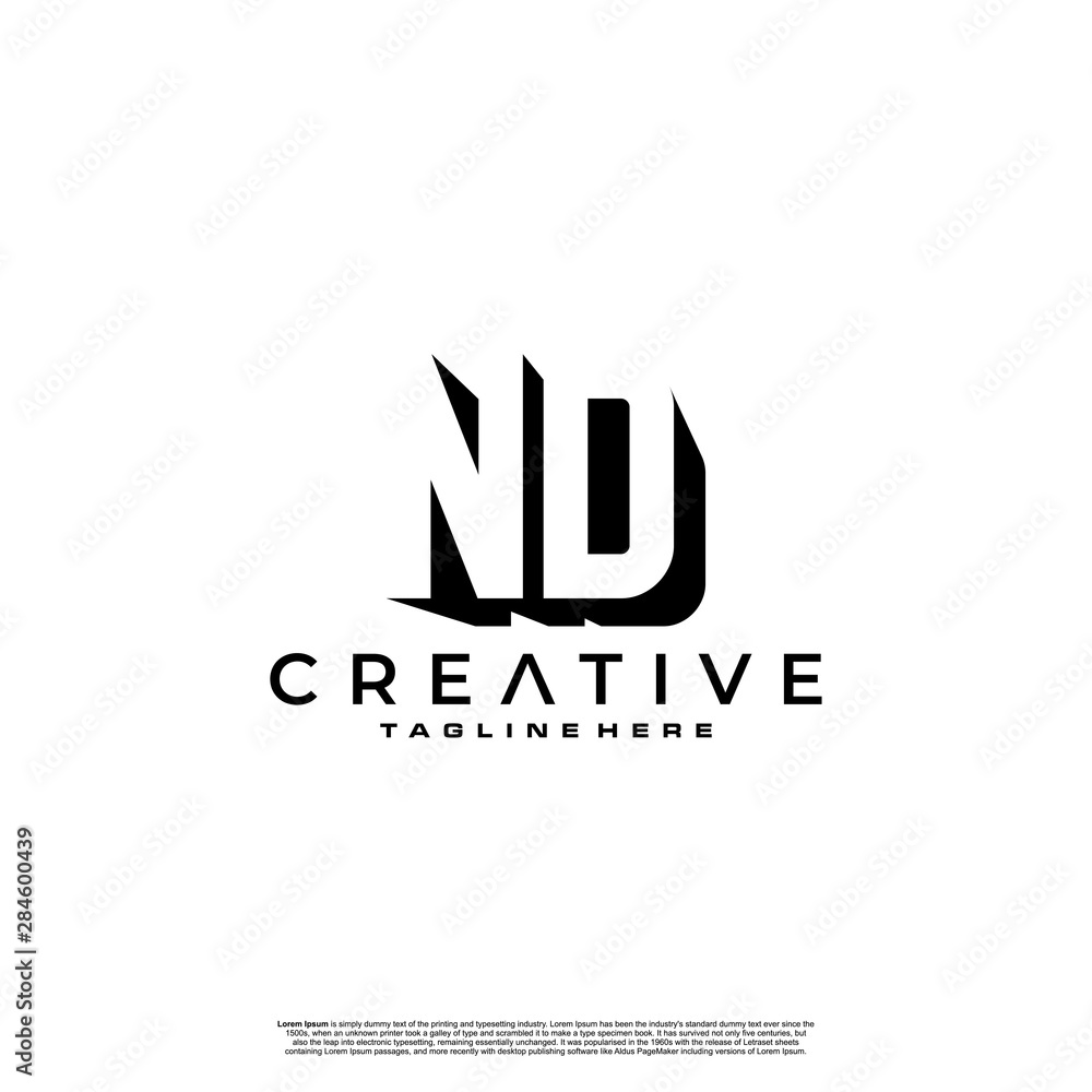 ND Letter Initial Logo Design in shadow shape design concept Stock ...