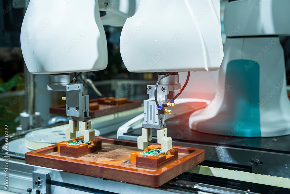 robotic and pneumatic piston unit on industrial machine,automation ...