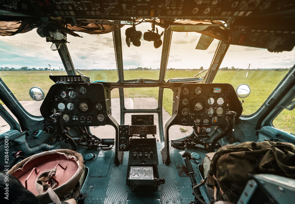 cockpit of a military helicopter Stock Photo | Adobe Stock