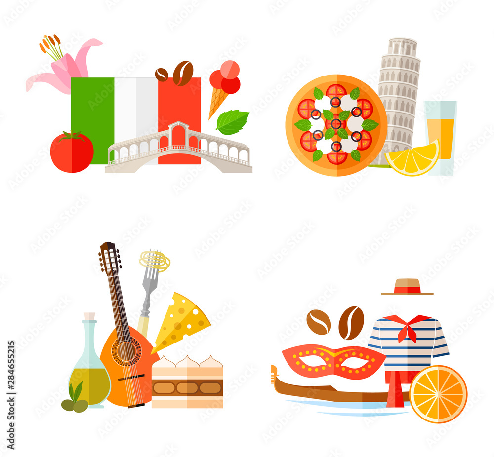 Pre-made cards with italian symbols and attributes. A set of ...