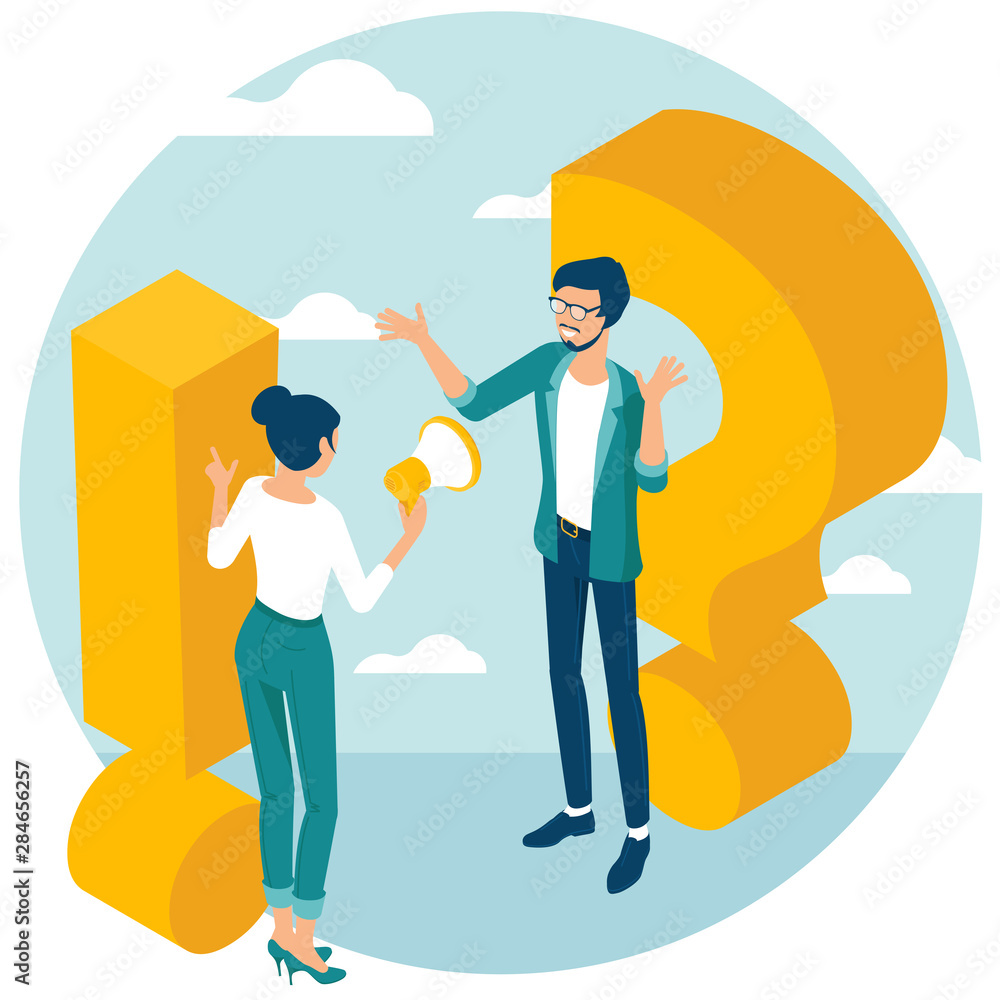 Exclamation and question mark. Flat design isometric vector ...