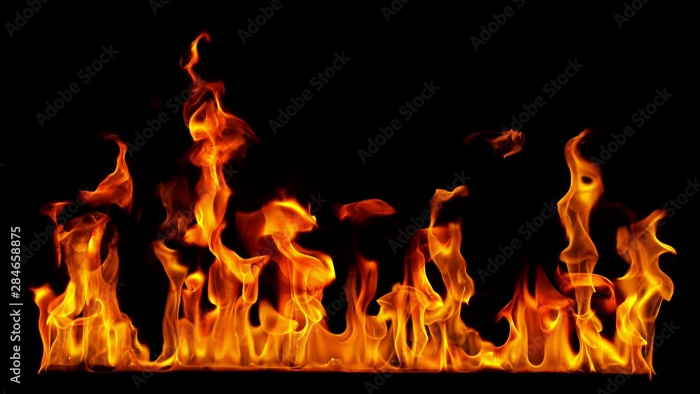 Fire Flames in 1000fps Super Slow Motion Isolated on Black Background ...