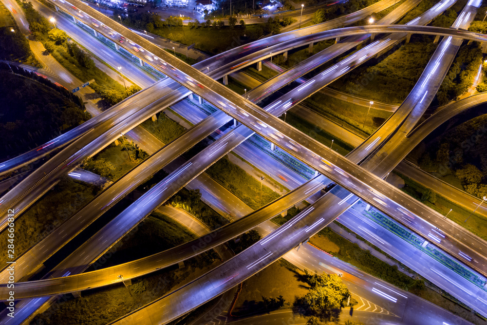Highway Interchange At Night
