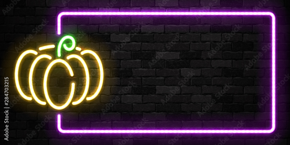 Vector realistic isolated neon sign of Pumpkin frame logo for template ...