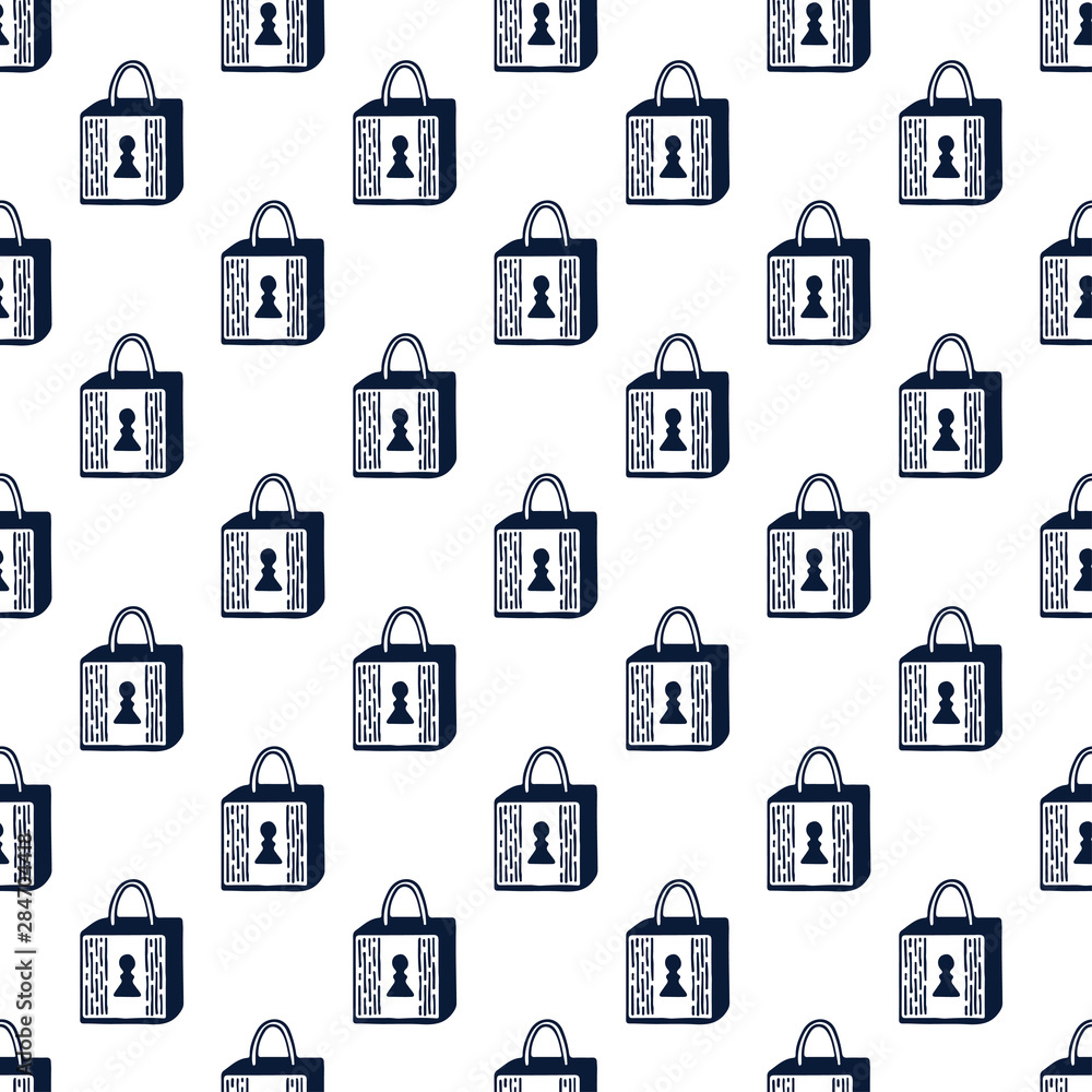 Padlock seamless pattern. Black and white background. Locks web ...