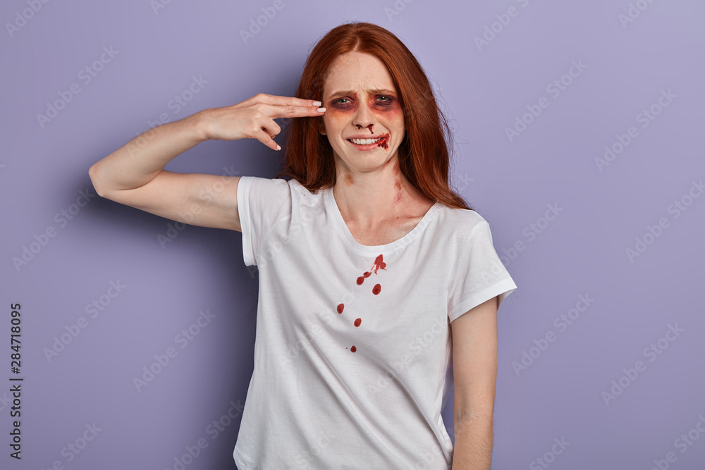 crying girl doesn't want to live, she hates life, girl making a gun ...