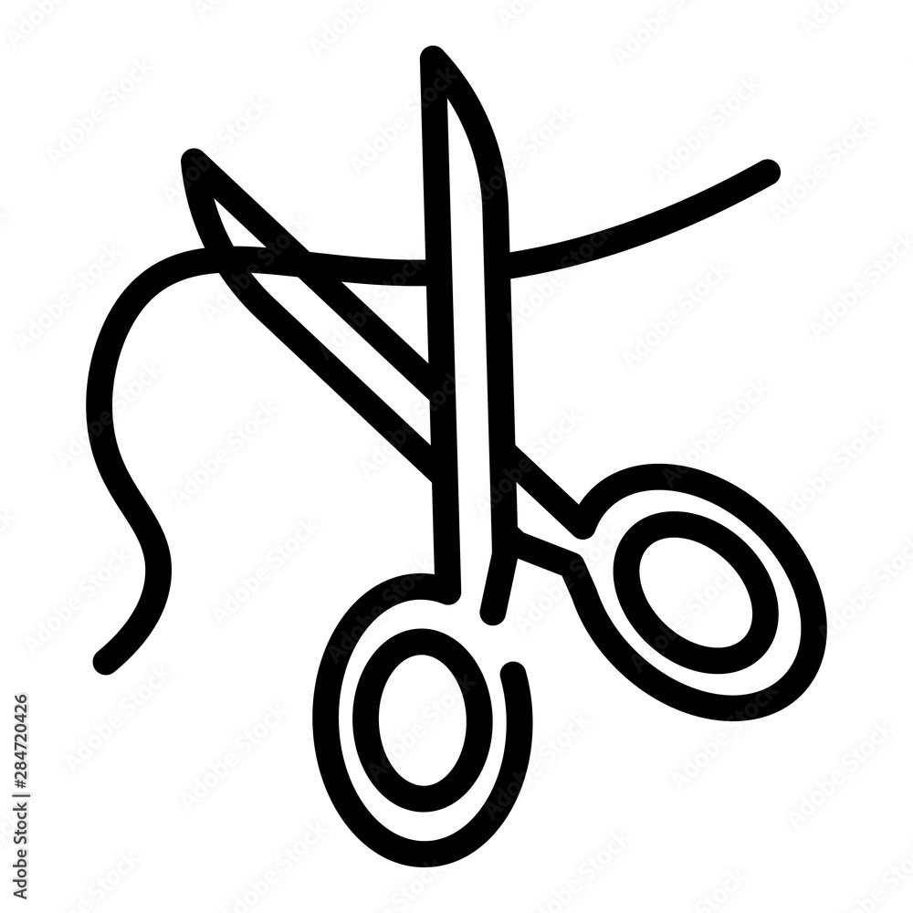 Scissors cut thread icon. Outline scissors cut thread vector icon for ...